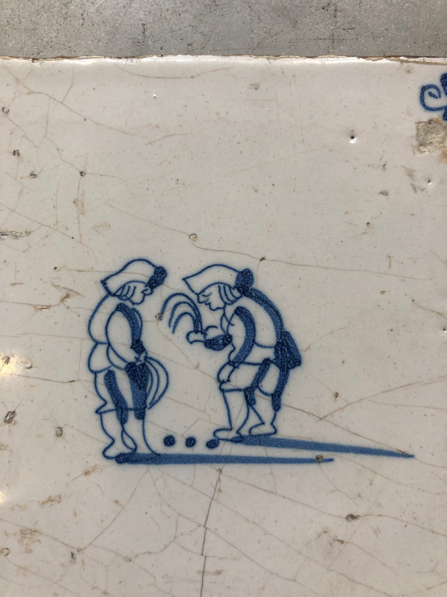 Dutch delft handpainted dutch tile with children playing – leonpaulantiques